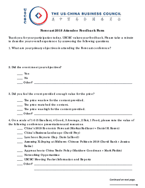 Fillable Online Forecast 2018 Attendee Feedback Form - US China ...