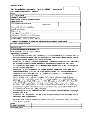Fillable Online Organisation Declaration Form 2018-19. The WDF ...