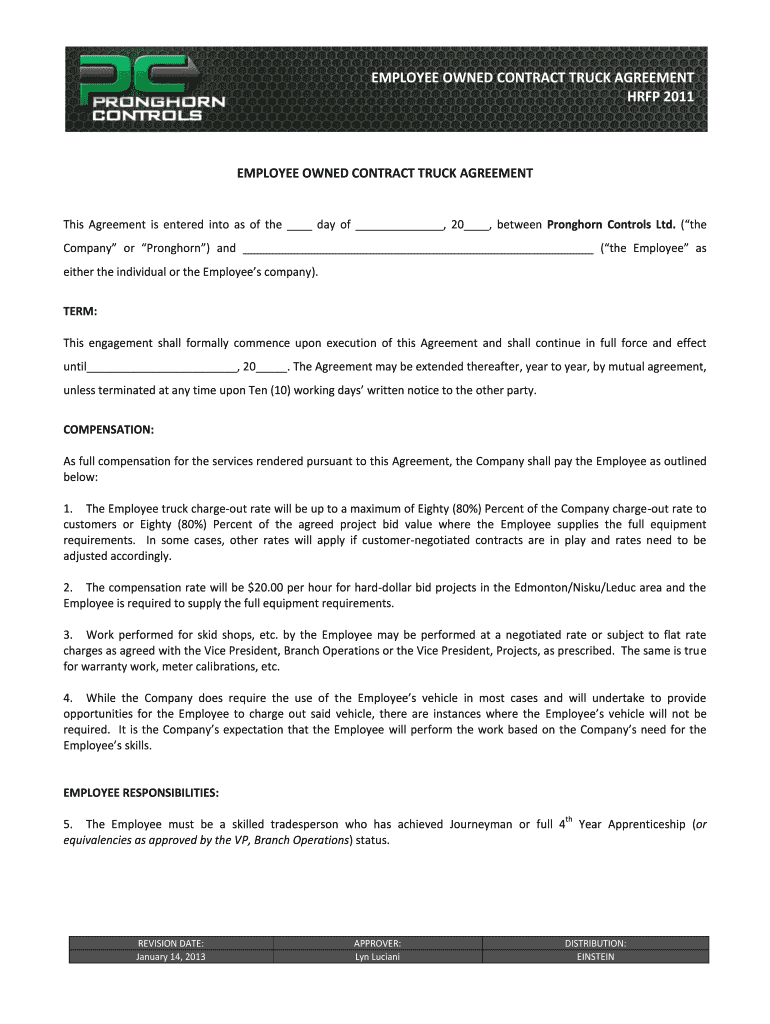 Fillable Online EMPLOYEE OWNED CONTRACT TRUCK AGREEMENT Fax Email Print ...