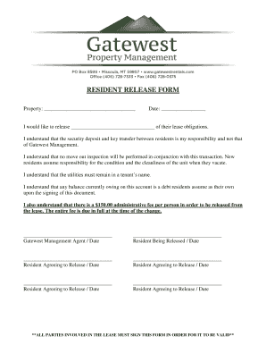 Fillable Online resident release form - Gatewest Property Management ...