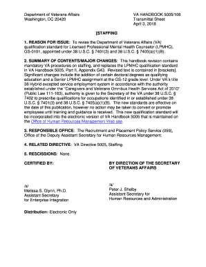 Fillable Online Department of Veterans Affairs VA HANDBOOK 5005/106 ...