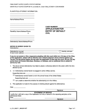 Fillable Online application for entry of default - Pima County Fax ...