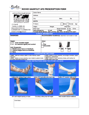 Fillable Online PRESCRIPTION FORM Gauntlet with codes - Precision ...