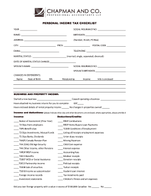 Fillable Online Income Tax Information sheet - Chapman and CoStettler ...