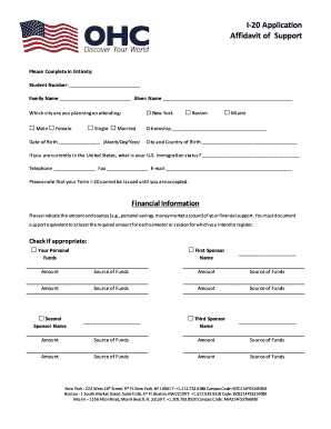 Fillable Online I-20 Application Affidavit of Support - OHC Fax Email ...