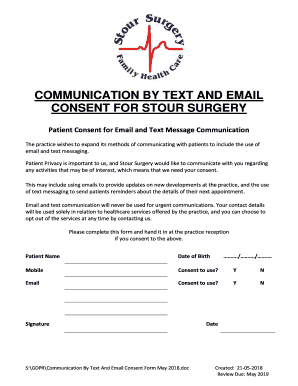 Fillable Online Communication By Text And Email Consent Form - Stour ...