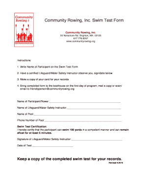 Fillable Online Community Rowing, Inc. Swim Test Form Fax Email Print ...