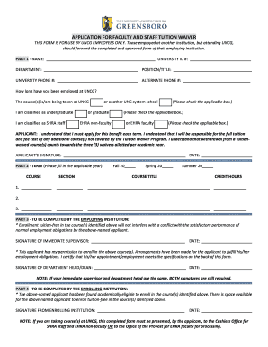 Fillable Online csh uncg Application for Faculty and Staff Tuition ...
