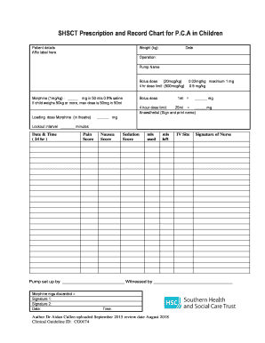Fillable Online SHSCT Prescription and Record Chart for P.C.A in ...