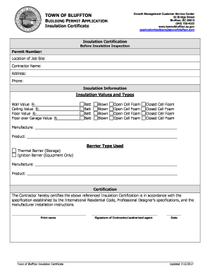 Fillable Online Insulation Certificate - Town of Bluffton - SC.gov Fax ...