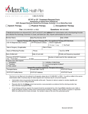 Fillable Online ST PT or OT Treatment Request Form Speech Therapy ...