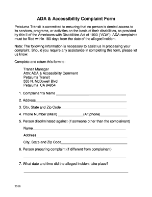 Fillable Online transit cityofpetaluma ADA & Accessibility Complaint ...