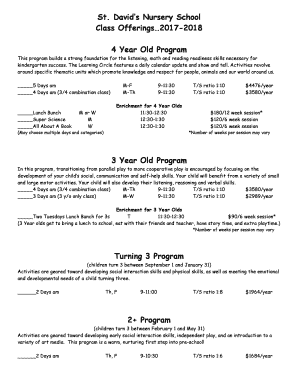 Fillable Online Class Offerings-Reg Form2017-18.doc Fax Email Print ...