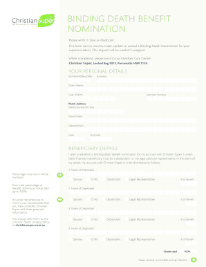 Fillable Online binding death benefit nomination - Christian Super Fax ...