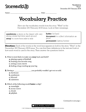 Fillable Online Vocabulary Practice - Storyworks Jr. - Scholastic Fax ...