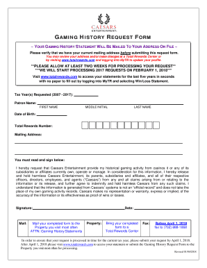 Fillable Online gaming history request form - Total Rewards Fax Email ...