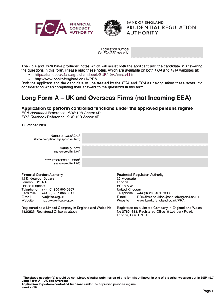 Fillable Online Forms - Handbook Forms and Templates - FCA Handbook Fax ...