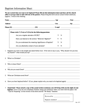 Fillable Online Baptism Information Sheet.doc Fax Email Print - pdfFiller