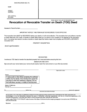 Fillable Online Revocation of Revocable Transfer on Death (TOD) Deed ...