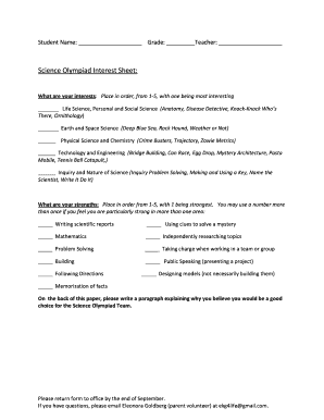 Fillable Online hm bhusd Science Olympiad Interest Sheet: Fax Email ...