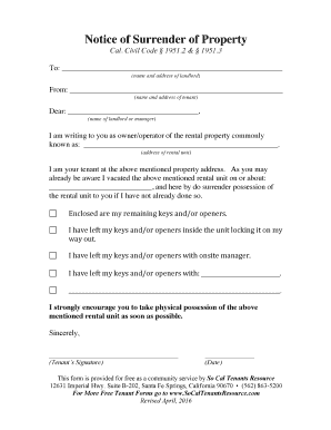 Fillable Online Notice of Surrender of Property.docx Fax Email Print ...