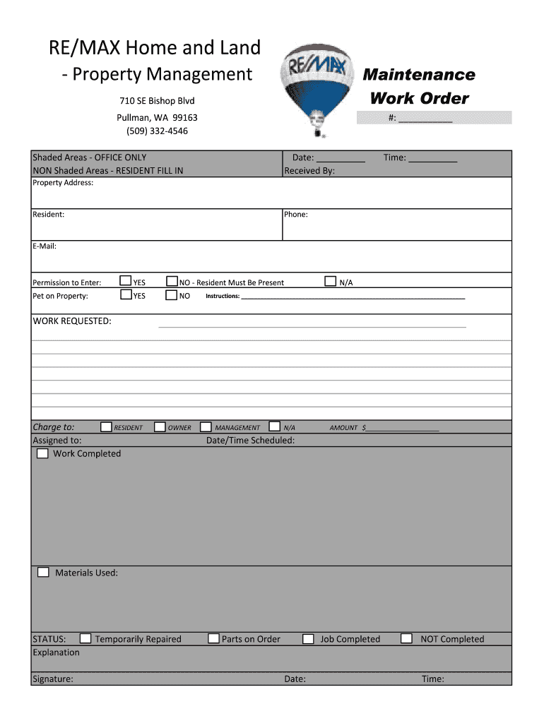 Fillable Online Maintenance - W.O. -Turn Over - Invoice.xlsx Fax Email ...