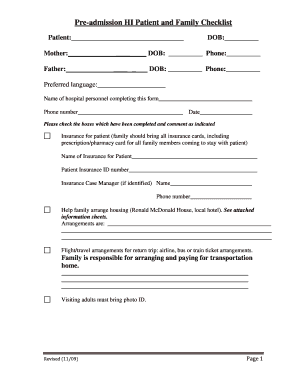 Fillable Online HI Pre-admission ChecklistCongenital Hyperinsulinism ...
