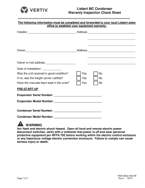 Fillable Online MC Condenser Warranty Inspection - Liebert Fax Email ...