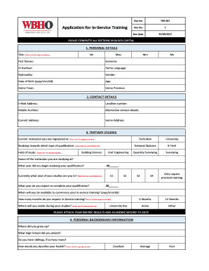 Fillable Online In-Service Application Form - Wbho Fax Email Print ...