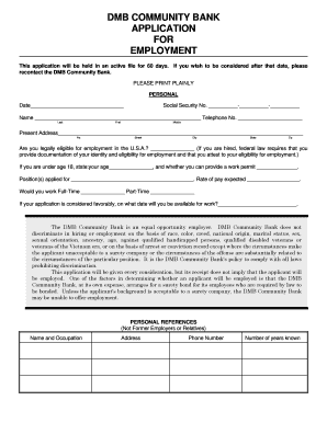 Fillable Online DMB COMMUNITY BANK APPLICATION FOR EMPLOYMENT Fax Email ...