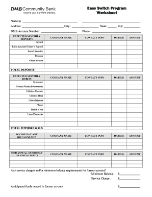 Fillable Online to download an Easy Switch Program Worksheet Fax Email ...