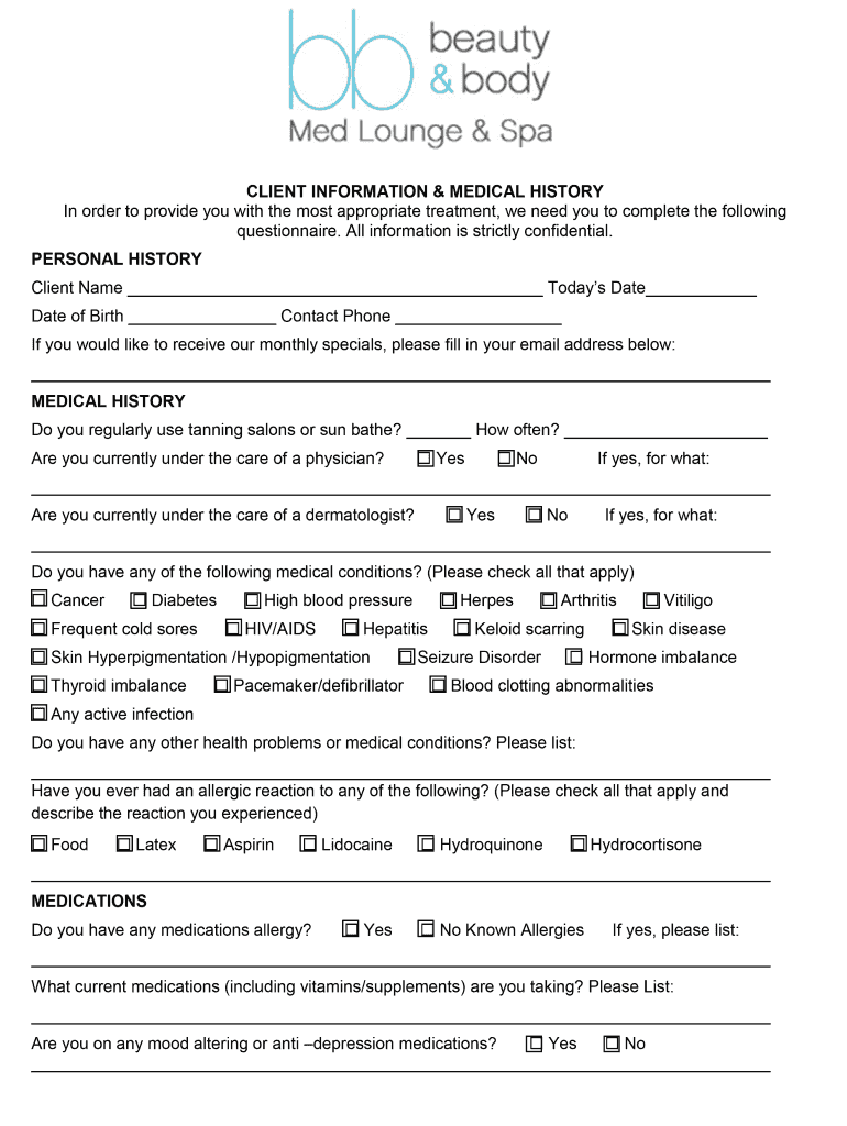 New Patient Forms - Beauty and Body Med Lounge & Spa: Fill out & sign ...