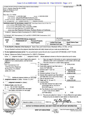 Fillable Online EJ-130 - WRIT OF EXECUTION WRI Fax Email Print - pdfFiller
