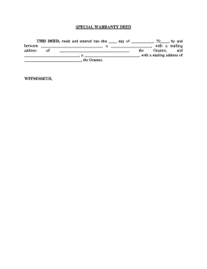 Fillable Online SPECIAL WARRANTY DEED THIS DEED, made and ... - Deed ...