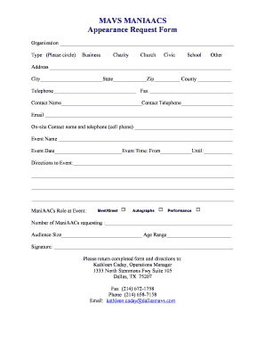 Fillable Online ManiAAC Appearance Request Form.doc Fax Email Print - pdfFiller