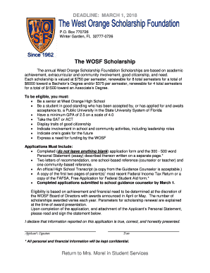 Fillable Online The WOSF Scholarship - West Orange High School Fax ...