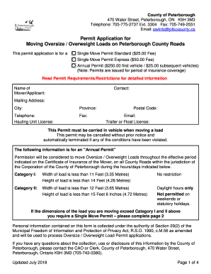 Fillable Online Oversize and Overweight Load Permit - County of ...