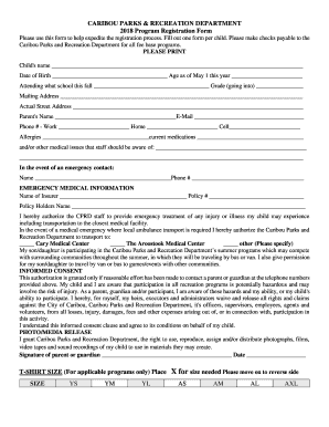Fillable Online Youth Program Registration Form 2018 - Caribou Parks ...