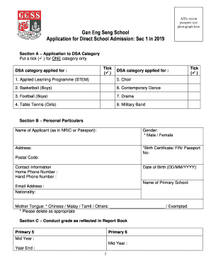 Fillable Online DSA-GESS Application Form - Gan Eng Seng School Fax ...