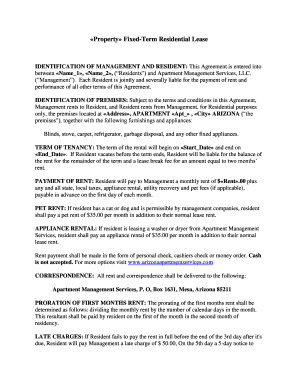 Fillable Online Property Fixed-Term Residential Lease - Apartment ...