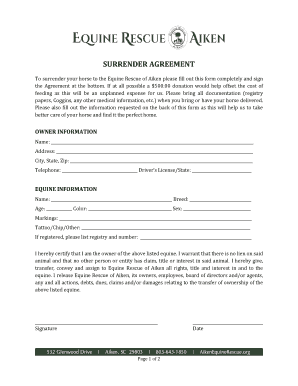 Fillable Online surrender agreement - Equine Rescue of Aiken Fax Email ...