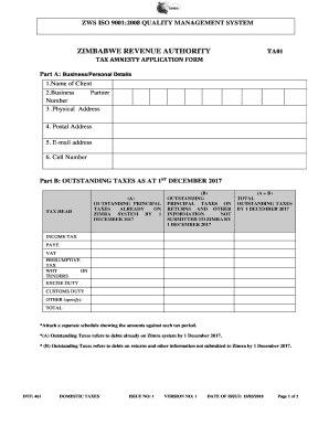 Fillable Online TA 01Tax Amnesty Application form - ZIMRA Fax Email ...
