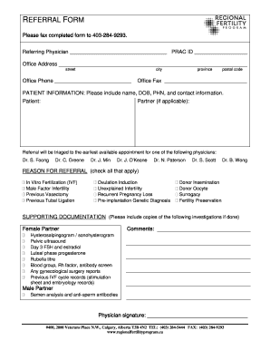Fillable Online referral form - Regional Fertility Program Fax Email ...