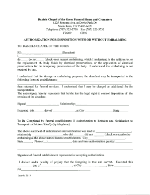 Fillable Online Embalming Authorization Fax Email Print - pdfFiller