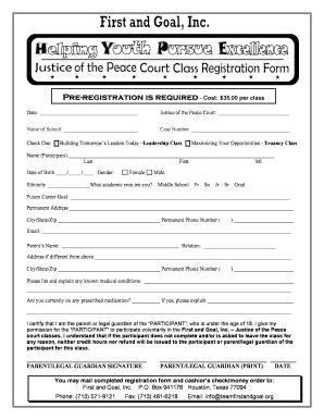 Fillable Online PRE-REGIstRAtIoN Is REQUIRED - First and Goal Inc. Fax ...