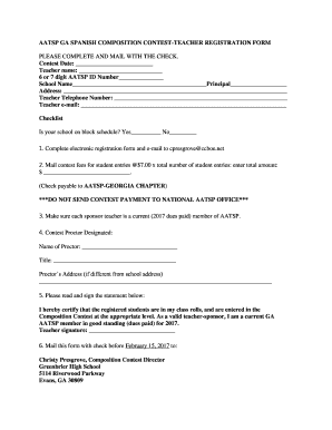 Fillable Online AATSP GA SPANISH COMPOSITION CONTEST-TEACHER ... Fax ...