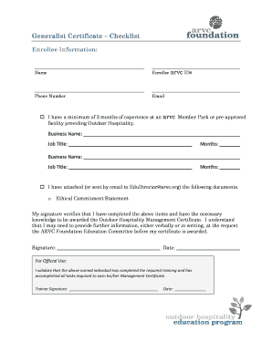 Fillable Online Generalist Certificate Checklist Fax Email Print ...
