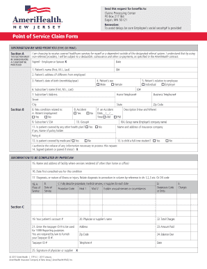 Fillable Online Point of Service Claim Form - AmeriHealth Fax Email ...