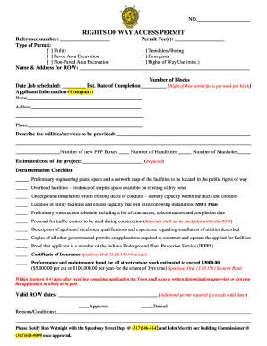 Fillable Online Right of Way Access Permit Appication - Town of ...