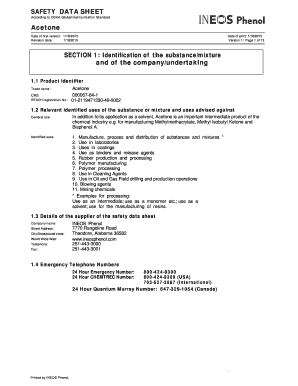 Fillable Online SAFETY DATA SHEET Acetone SECTION 1: Identification of ...